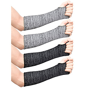 SATINIOR 2 Pairs Cut Resistant Sleeves Protective Arm Sleeves Safety Arms Protection Sleeves with Thumb Hole,for Garden Kitchen (Black, Gray), Medium