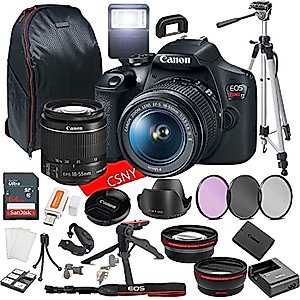 Canon EOS Rebel T7 DSLR Camera w/EF-S 18-55mm F/3.5-5.6 Zoom is II Lens + 64GB Memory + Back Pack Case + Tripod, Lenses, Filters, & More (28pc Bundle)