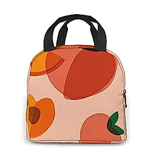 Lunch Bag Cartoon Watercolor Peach Fruit Memphis Style Girl Powder Background Lunch Box Insulated Bag Tote Bag For Men/Women Work Travel