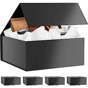 kiniu Black Gift Box with Lid 9.25x9.25x3.75 Inches - Square Collapsible Magnetic Closure Box for Gifts, Groomsman Box, Bridesmaid Proposal Boxes, Wedding, Birthday, Christmas (Black)