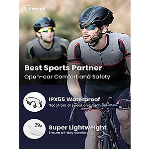 Kimwood Bone Conduction Headphones, 2022 Upgraded Open-Ear Wireless Bluetooth Sport Headphones with Microphones, 8Hr Playtime, Waterproof Wireless Earphones for Workout, Running, Gym, Hiking, Cycling