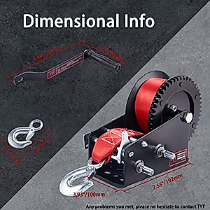 TYT 3500LB Boat Trailer Strap Winch with 10M Red Strap, Sturdy Long-Lasting Gear Hand Crank Winch, Operated Two Way Ratchet Manual Winches for Towing Pulley Boat Trailer Truck RV Jet Ski Marine Winch