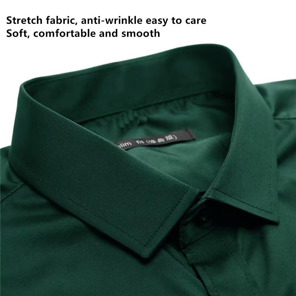 Wangyue Formal Dress Shirts for Men Green Slim Fit Long Sleeve Dress Shirt Men Casual Button Down Shirt Size L