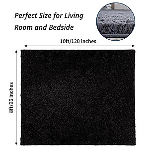HOMBYS Shaggy Area Rug 8x10 Feet, Ultra Soft Large Plush Faux Fur Carpet, Non-Skid Bedroom Living Room Rug for Kids Playroom Home Decor, Black
