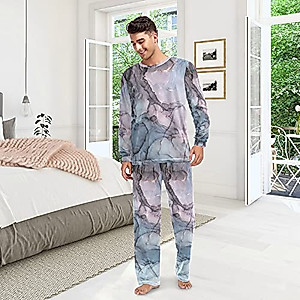 Poeticcity Mixing Acrylic Paints Modern Fluid Alcohol Ink Art Marble Stone Men's Women's Pajama Set, 2PCs Sleepwear Top & Bottom PJ Set, Loose Lounge Long Tops Pants Nightwear for Men Women XXS