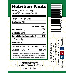 Stakich Spanish Bee Pollen Granules - 1 Pound (16 Ounce) - Pure, Natural, Unprocessed