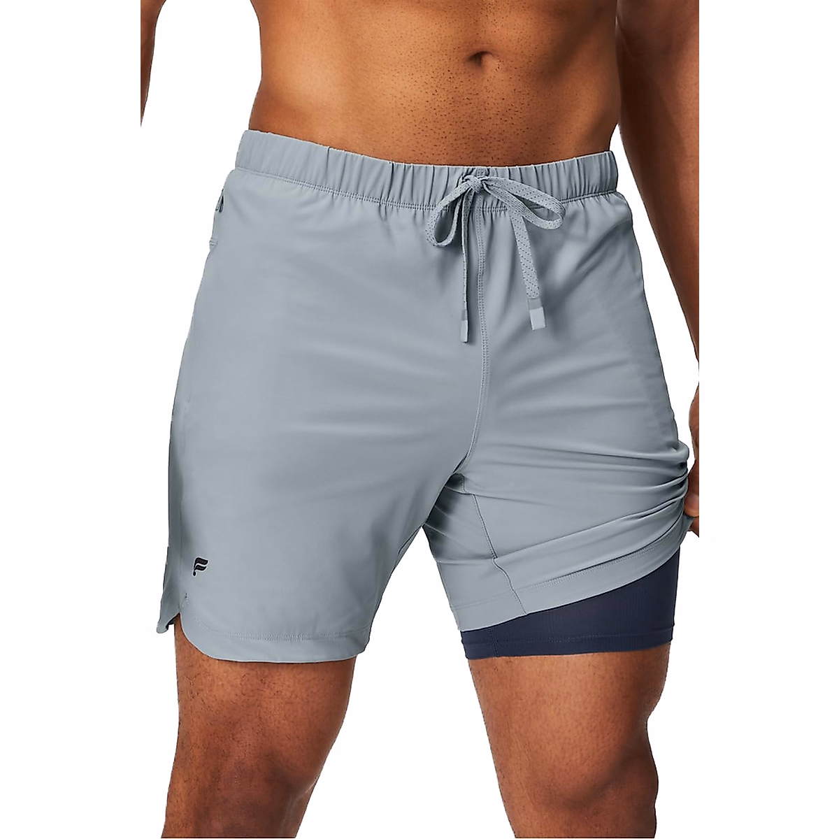 Fabletics Men's The One Short (Lined), Training, Swimming, Lightweight, Quick-Dry, Zip Pocket, Stretch Woven, 7" Inseam, L, Shadow Grey