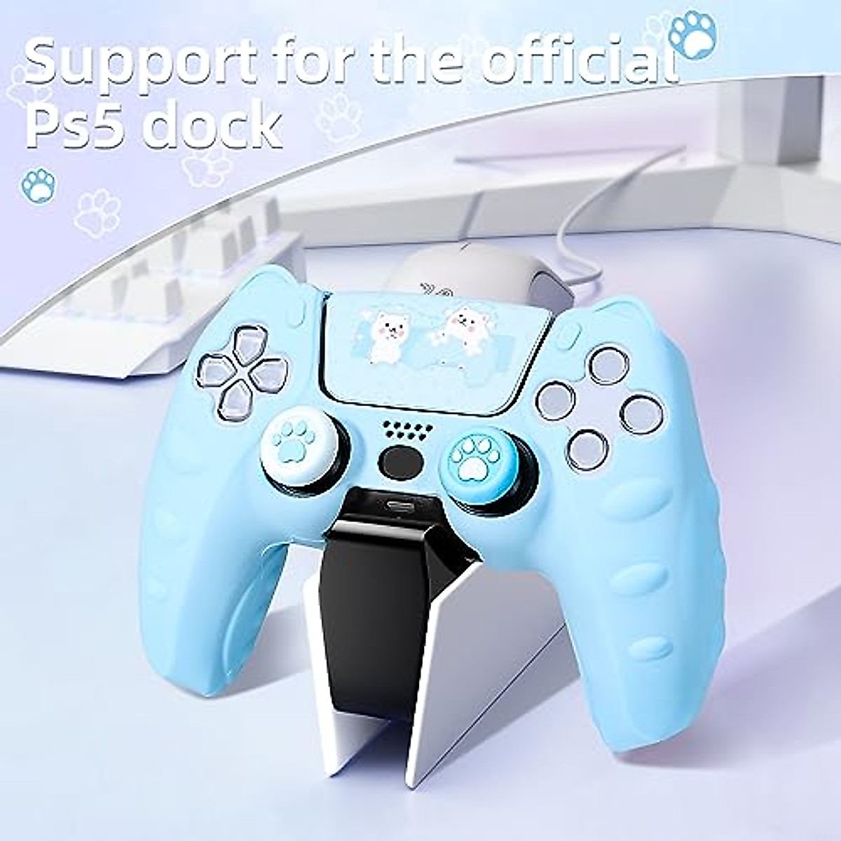 BRHE Cute Cat Claw PS5 Controller Skin - Non-Slip Silicone Protective Cover for PlayStation 5 Wireless Controller with 2 Thumb Grip Caps,1 cat Sticker,4 Remote Sensing Coils