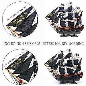 NAUTIMALL Wooden Black Pearl Caribbean Pirate Ship Model 20" Handcrafted Assembled Boat Gift Nautical Décor Display Collection Watercraft Beach Black Hamptons