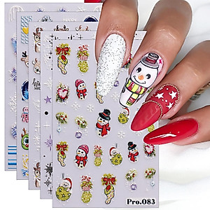 JMEOWIO 6 Sheets Christmas Nail Art Stickers Decals Self-Adhesive Pegatinas Uñas Snowflake Santa Snowman Xmas Winter Holiday Nail Supplies Nail Art Design Decoration Accessories