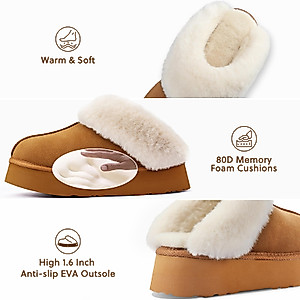 LazyStep Women's Moody Fuzzy Platform House Slippers, Mini Boots with Comfort Memory Foam, Slip-on Warm Fluffy Outdoor Indoor House Shoes(FW2024, Chestnut, Size 9-10)