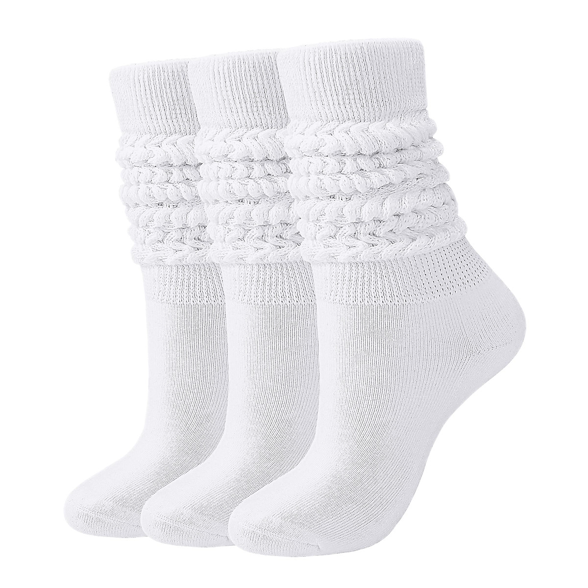 BOOPH Slouch Socks Women Knee High Scrunch Socks for Women Pack of 3 Size 6-11 White