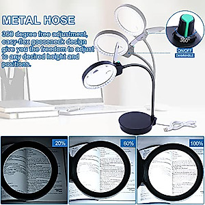 Magnifying Glass with Light and Stand, 10X 20X Magnifying Desk Lamp with Brightness Stepless Dimmable , Adjustable Gooseneck for Reading, Close Work, Hobbies