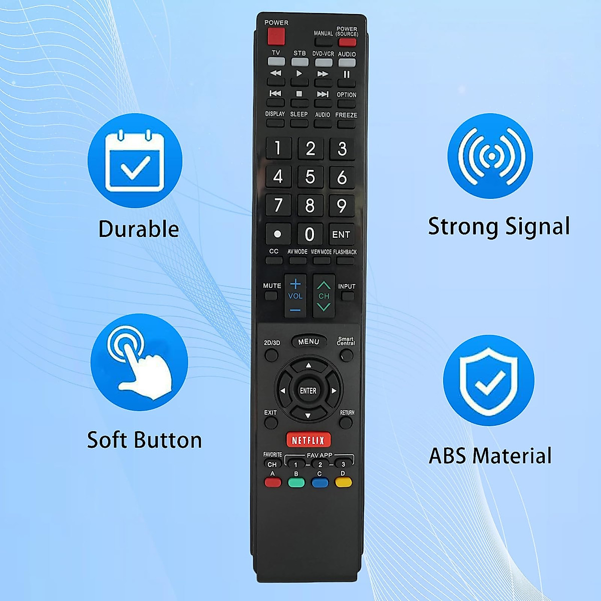 Replaced Remote Control Compatible for Sharp LC-60LE755U LC-60LE640U LC-46LE832U LC60LE820 LC-46LE835 LC-40LE830U AQUOS LED LCD HD TV with Netflix 3D Button