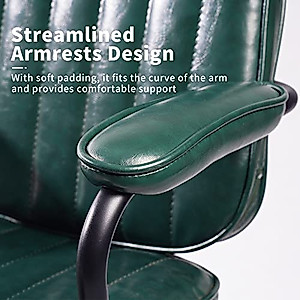 Arts wish Mid Century Office Chair Leather Desk Chair Green Office Desk Chair Home Office Chair with Wheels and Arms