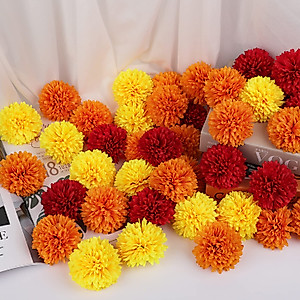 40Pcs 2.75'' Marigold Flowers Heads Bulk, Silk Marigold Artificial Flowers for Diwali Home Decor DIY Wreath Garland Craft Baby Shower Wedding Mexican Party Decoration Halloween New Year Decor（Mix-1）
