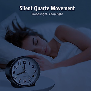 AMIR Analog Alarm Clock Battery Operated, Silent Non Ticking Small Travel Clock, Lighted on Demand & Snooze, Increasing Volume, Loud Clock for Heavy Sleepers, Kids, Elder Bedroom