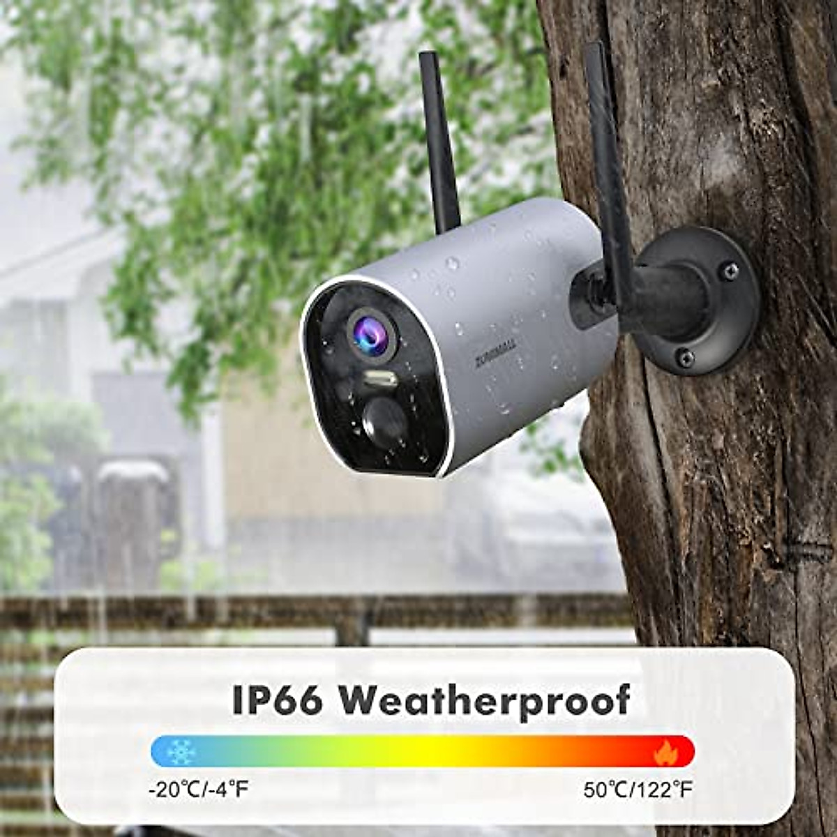 ZUMIMALL Security Cameras Wireless Outdoor-2K Home Security Camera Battery Powered, Outdoor Security Cameras with 3MP Color Night Vision/Spotlight/IP66 Waterproof/PIR/2-Way Talk/Cloud/SD