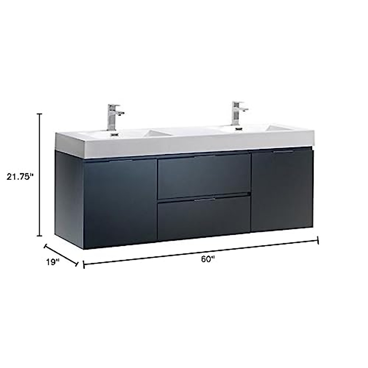 Fresca Valencia 60 Inch Wall Hung Double Sinks Bathroom Vanity in Dark Slate Gray - Faucet Not Included - FCB8360GG-D-I
