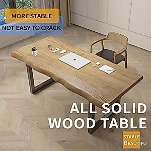 Rustic Style Solid Wood Computer Desk 55-inch Large Office Desk Home Simple Modern Long Desk Study Writing Desk Dining Table for Home Office