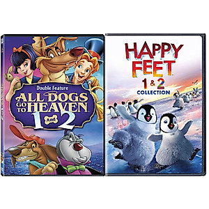 Animated Penguins and Dogs Collection - Happy Feet 1 & 2 and All Dogs Go to Heaven 1 & 2 4-Movie Bundle