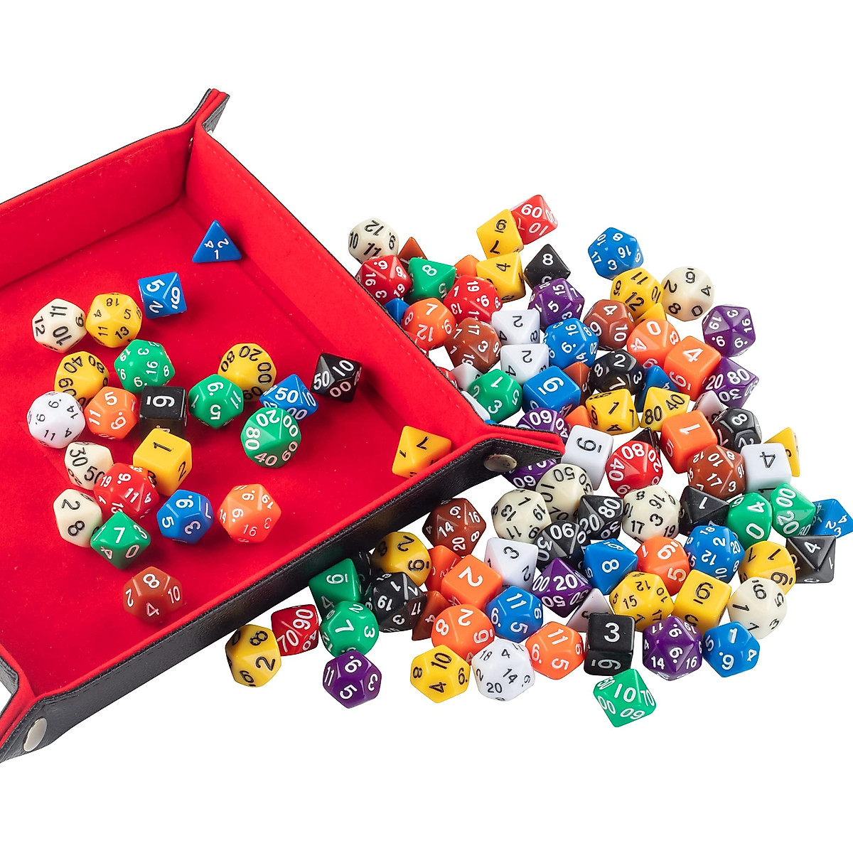 Monster Gaming 100 Dice Value Pack - 10 Multi-Colored Assorted Polyhedral Die, Compatible with Dungeons Dragons, MTG Magic, RPG DND & Board Games- Includes D4, D6, D8, D10, D12, D20
