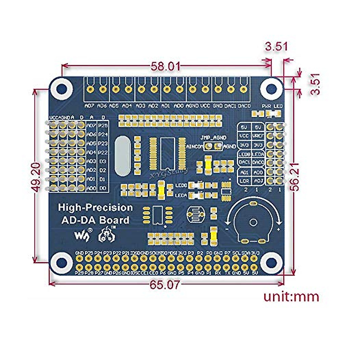 XYGStudy for Raspberry Pi 4B/3B+/3B/2B/B+/A+ Jetson Nano High-Precision AD/DA Expansion Board Sheild Onboard ADS1256 DAC8552 ADC DAC Jumper