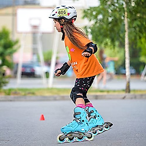 Suitable for Children and Teenagers, 4 Sizes of Adjustable Roller Skates and Bright Wheels, Suitable for Beginners' Indoor and Outdoor Roller Skates (Blue) (34-37(8-9 US)