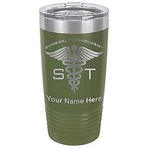 LaserGram 20oz Vacuum Insulated Tumbler Mug, ST Surgical Technologist, Personalized Engraving Included (Camo Green)