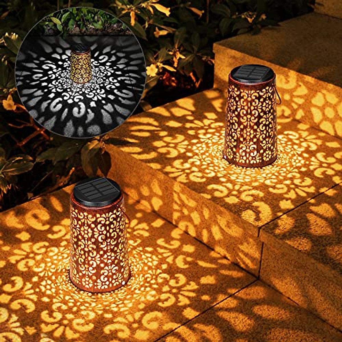 Solar Lantern - Hanging Solar Lights Outdoor Waterproof, Metal Lantern Decorative Solar Powered Patio Decor for Garden Yard Backyard Porch Table Pathway Tree Lighting, Cool/Warm Light, 2 Pack