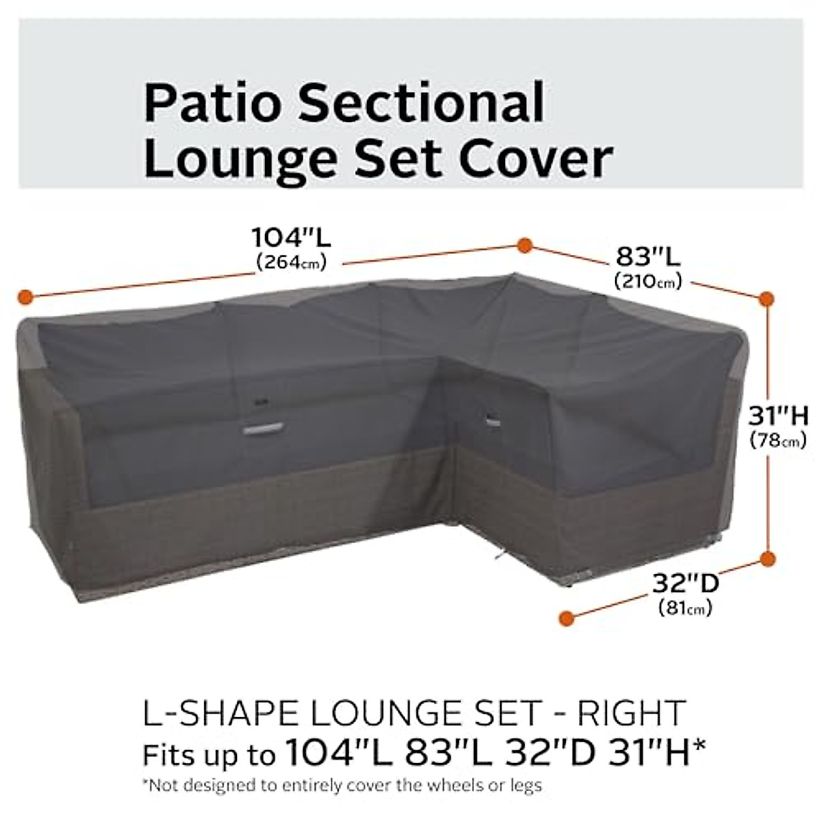 Classic Accessories Ravenna Water-Resistant 104 Inch Patio Right Facing Sectional Lounge Set Cover, Patio Furniture Covers