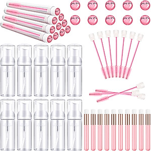 30 Pieces Nose Brushes Set 1.8oz Empty Bottle Travel Soap Bottle and Lash Shampoo Brushes Diamond Eyelash Foaming Soap Pump Dispenser Lash Wand Makeup Tool for Women, 50ml(Black)