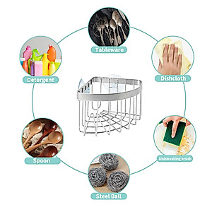 Dveda Sink Caddy, Dish Cloth Hanger Sponge Holder, Save Space Triangle 2-in-1 Sink Caddy, 304 Stainless Steel Corner Kitchen Sink Organizer, No Drilling with 2Pcs Suckers