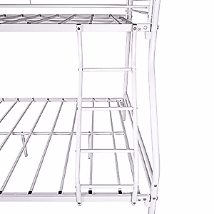 HomJoones Heavy Duty Metal Bunk Bed Twin Over Full Size, Heavy Duty Floor Bunk Beds Frame with Enhanced Upper-Level Guardrail (White)