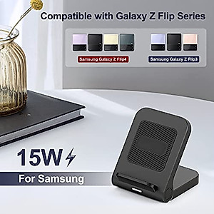 for Samsung Galaxy Z-Flip Wireless Charger: Galaxy Z Flip 4/3/5G Fast Charging Stand, 15W Fast Wireless Charger for Galaxy Z Flip4/Z Flip3/Z Flip 5G, Easy to Carry & Easy Use (QC3.0 Adapter Included)