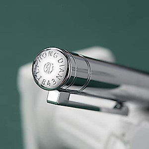 Hongdian 1843 Navigator Fountain Pen Fine Nib Solid Metal, Green Ripple Pattern with Refillable Converter and Metal Pen Case