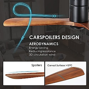 Mpayel 60" Ceiling Fan, Flush Mount Outdoor Ceiling Fan with 3 Walnut Wood Blades, Reversible and Timing, No Light for Indoor Bedroom, Outdoor Covered Patios, Backyard