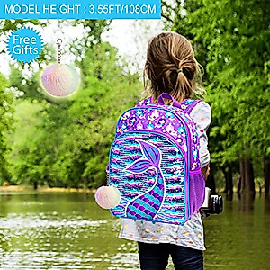 gxtvo 3PCS Mermaid Backpack for Girls, 16" Sequin Prechool Elementary Bookbag and Lunch Box