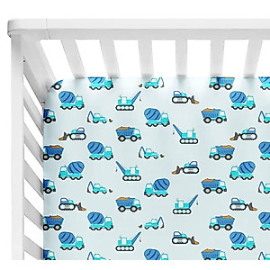 Posh Peanut Fitted Crib Sheet, Soft Viscose from Bamboo Fabric, Standard Crib and Toddler Mattresses 52" by 28" (Construction Cars)