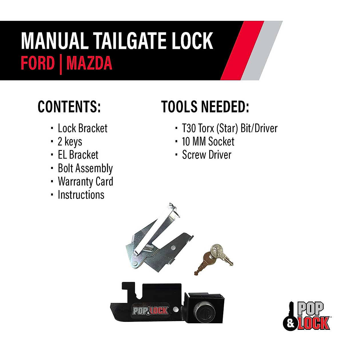 Pop & Lock PL2300 Black Manual Tailgate Lock (Works only with Factory Steel Handle)