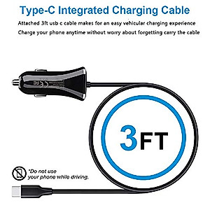 Type C Car Charger, 3.4A Fast Charging USB Car Adapter with 3ft USB C Cable for Samsung Galaxy S23 S22 S21 S20 S10 Note 20 A54 A14 A03S A13 A53 A23 A12 A32 A51,LG Stylo 6 5 4,Pixel 7 Pro 6a 6 5 4 3a