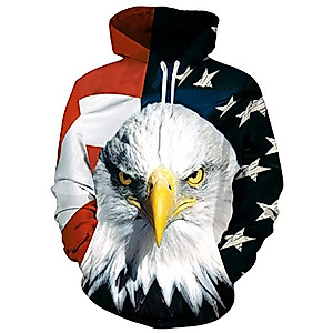 RAISEVERN Men and Women Novelty Fleece Hoodies Flag Printed 80s Pullover Athletic Sweaters Long Sleeve Fleece Hooded Sweatshirts Red White