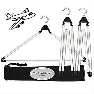 Boottique Travel Hanger, Car Hanger, Clothes Hanger- Foldable Hanger, Folding Hanger, Collapsible Hanger, Portable Hanger (Matte Silver & Black) (Set of 3)
