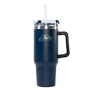 Fuller Brush Stainless Steel Tumbler with Handle - 40 oz. – Lead & BPA-Free - Double-Wall Insulated Travel Mug – Keeps Drinks Hot or Cold for Hours – Spill-Resistant Lid & Straw (Steel Blue)