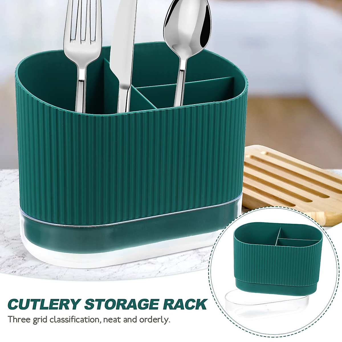 TOPBATHY Kitchen Utensil Draining Chopstick Cage Silverware Drainer Basket 3 Divided Cutlery Drying Utensil Crock Sink Countertop Flatware Organizer for Spoons Forks Green