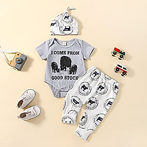 3PCS Newborn Baby Boy Clothes Western Cowboy Letter Printed Bodysuit Romper Pants Hats Coming Home Outfits (Come Good Stock Summer, 0-3 Months)