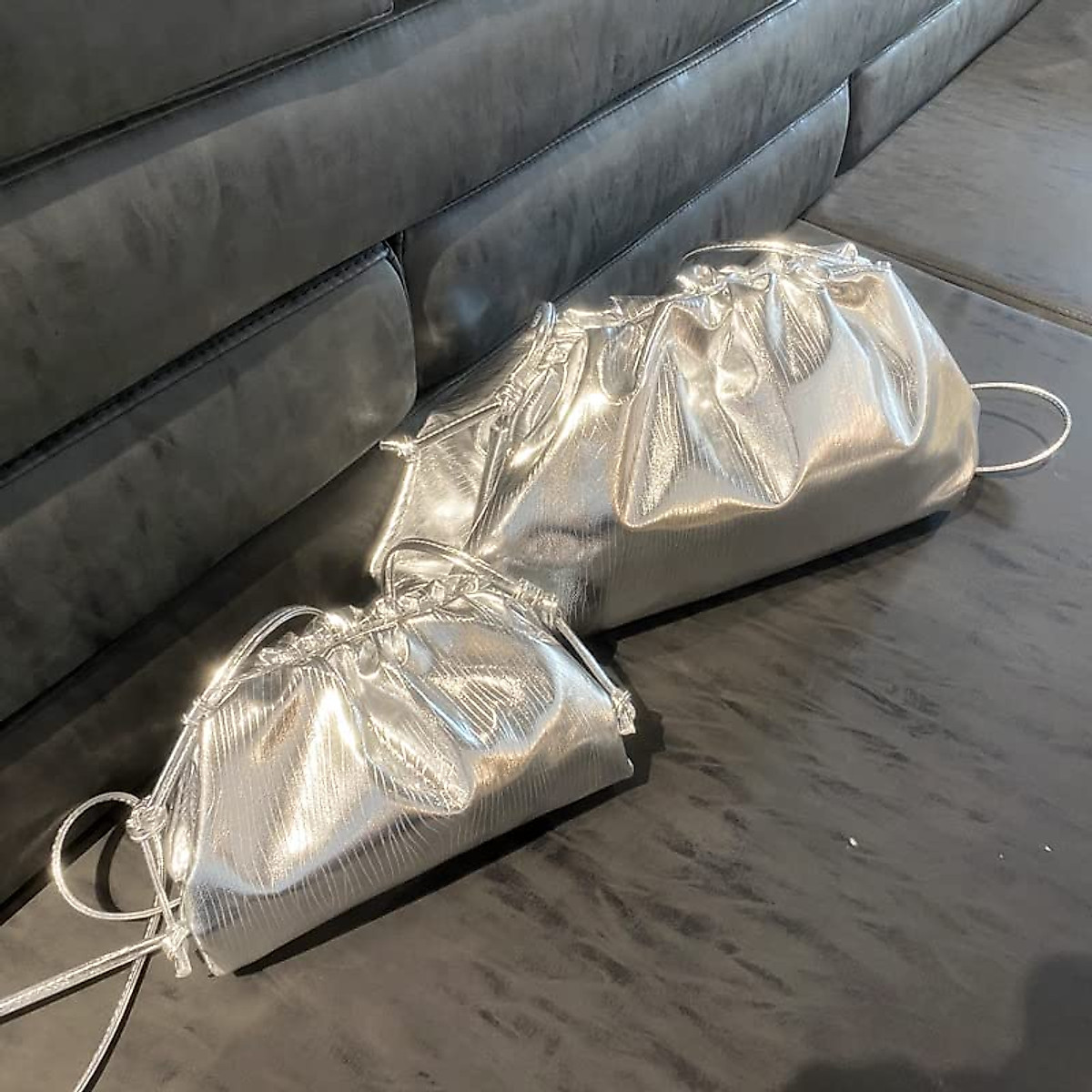 Women Dumpling Crossbody Large Bag Cloud Evening Bag Sparkly Clutch Purses Shoulder Bag Drawstring Strap Crossbody Bag (silver)