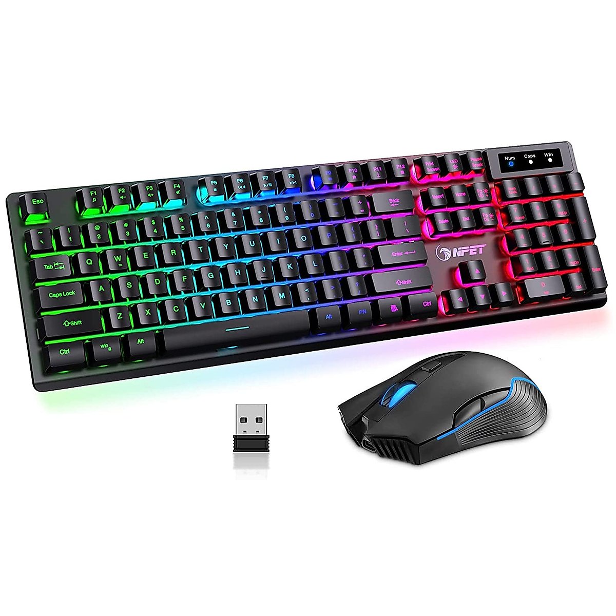 NPET S21 Wireless Gaming Keyboard and Mouse Combo, RGB Backlit Quiet Ergonomic Mechanical Feeling Keyboard, Gaming Mouse 3200DPI, for Desktop