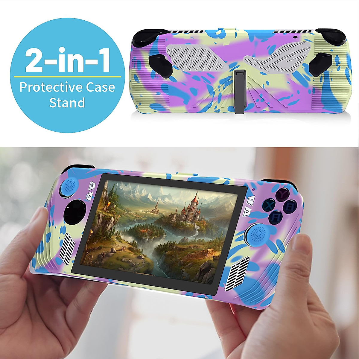 LUPAPA Protective Case for ROG Ally with Kickstand, Protective cover Equipped with Brackets, Anti-Scratch and Anti-Slip, Accessories for ROG Ally Gaming Handheld (Mix of Purple, Yellow and Blue)