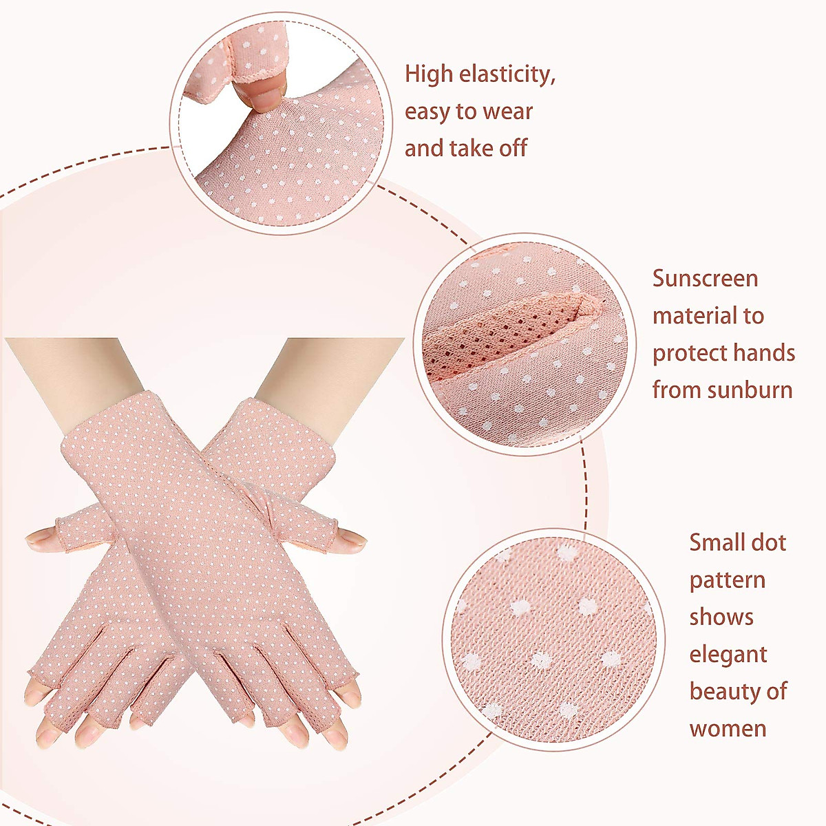 SATINIOR 4 Pairs Women Sunscreen Fingerless Gloves UV Protection Gloves Summer Sunblock Gloves for Driving, Medium(Round Dot)